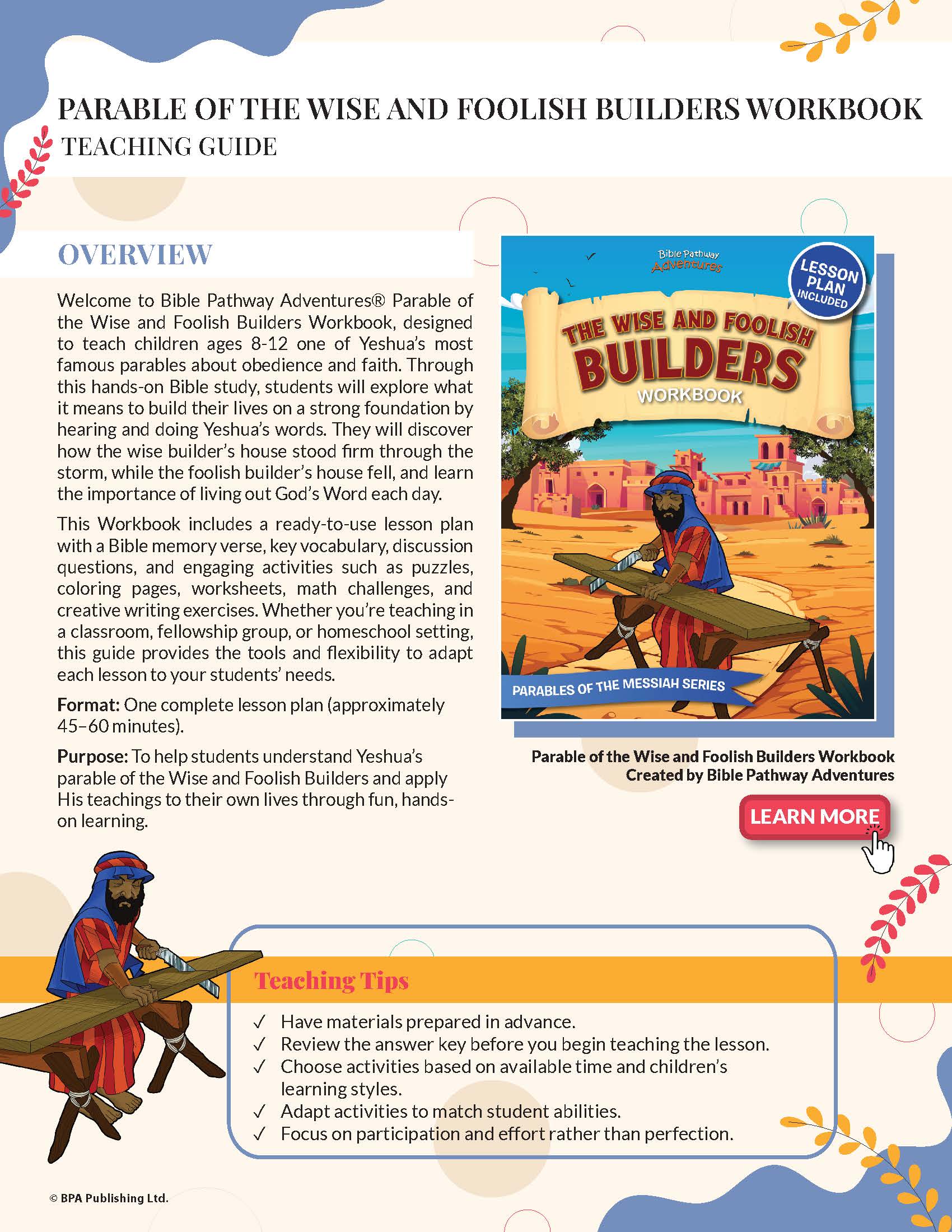 Parable of the Wise and Foolish Builders Workbook – Bible Pathway ...